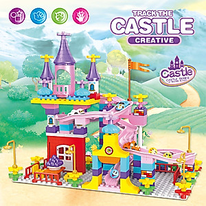 Castle Building Blocks Set for Toddlers, Creative Large Building Bricks, Marble Run Blocks, Race Track Construction Toy, Preschool STEM Educational Toys Gifts for Kids Boys Girls Aged 3+(161 PCS)