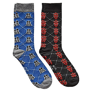 STAR WARS Darth Vader/Darth Maul Argyle Men's Crew Socks 2 Pair Pack Shoe Size 6-12