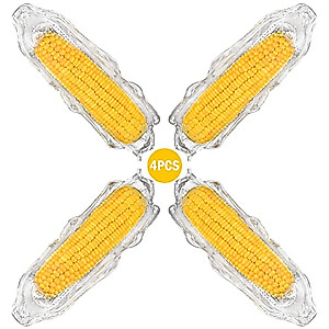 4 Pack Plastic Corn Trays Transparent Corn Dishes, Corn On The Cob Plastic Tray, Corn Holders on the Cob Skewers Cob Dinnerware (Clear)