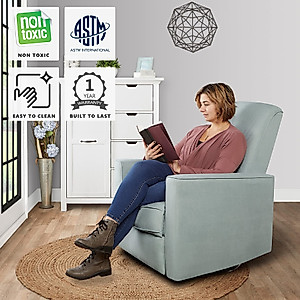 Evolur Raleigh Upholstered Plush Seating Glider Swivel, Rocker, Recliner, Glider for Nursery in Light Blue, Greenguard Gold Certified, Modern Nursery Recliner, Environmentally Conscious Glider