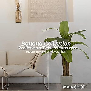 Maia Shop 4ft Artificial Banana Tree, Fake Plants for Home Decor, Natural Wood Trunk