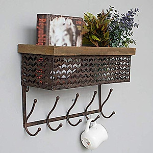 PIBM Stylish Simplicity Shelf Wall Mounted Floating Rack Shelves American Style Industrial Wind Iron Art Hook up Key Cafe Shop Storage,, 48.5x18x33cm