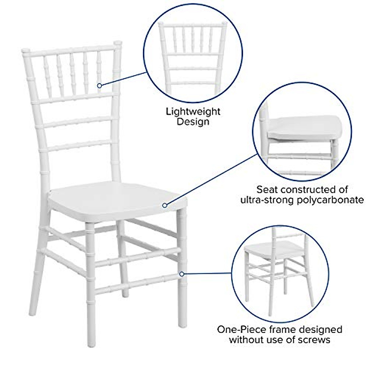 Flash Furniture HERCULES PREMIUM Series White Resin Stacking Chiavari Chair