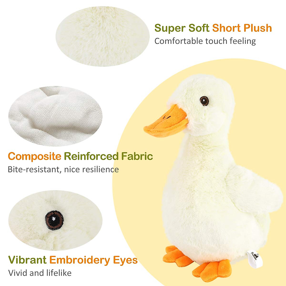 Pawaboo Squeak Plush Duck Dog Toy, Large 12'' Super Soft Plush Stuffed Duck-Shaped Pet Toys, Crinkle Paper Rattle Pet Biting Training Chew Toys Non-Toxic Plush Doll for Pet Dogs, Light Yellow/Orange