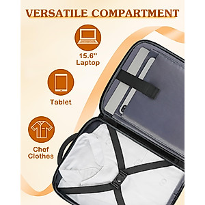 PEKREWS Chef Backpack with Knife Roll Bag, 40+ Slots Pockets for Knives Laptop and Kitchen Utensils Storage, Water-resistant Professional Chef Knife Case Gifts for Men and Women, Black