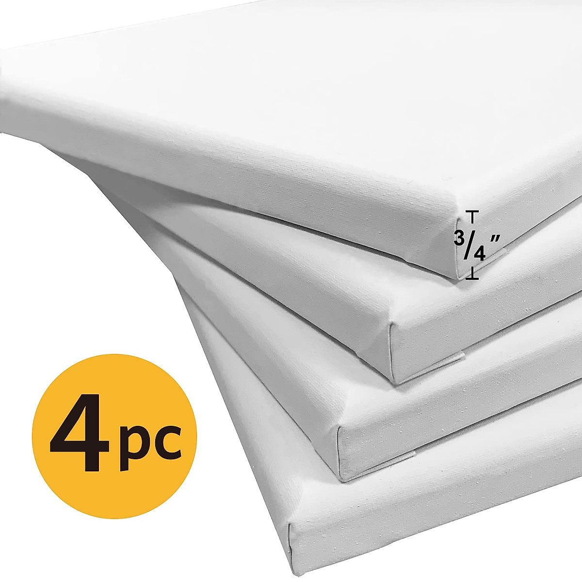 PHOENIX Watercolor Stretched Canvases, 10x10 Inch/4 Pack - 8 Oz, 3/4 Inch Profile, 100% Cotton Triple Primed White Blank Canvases for Watercolor, Acrylic, Gouache, Tempera, Crafts & Pouring Art