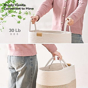 Nunsino 80L Laundry Hamper Basket,Baby Nursery Woven Storage Basket for Toys Bin,Pillows,Blankets,Clothes,Brown&White