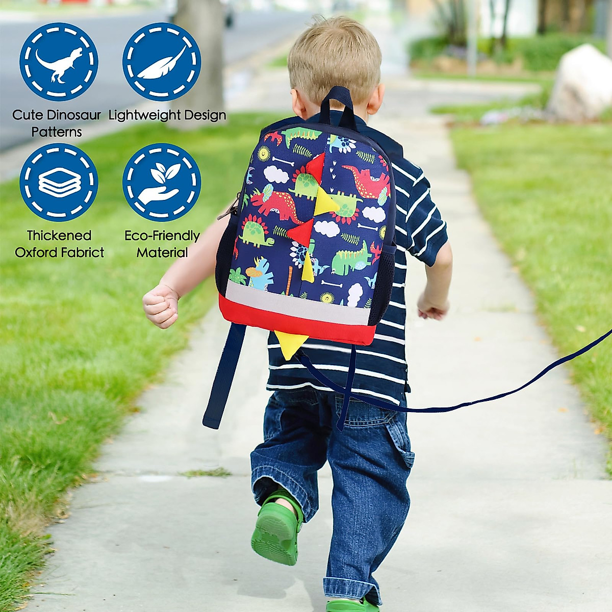 HWJIANFENG Kid Backpack Dinosaur Backpack Toddler Boy School Bag with Safety Rope Kindergarten Daycare Book Bag