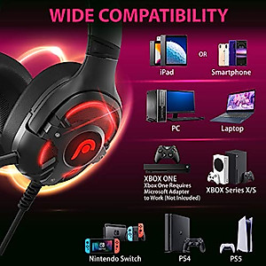 Fosmon Gaming Headset with Detachable Microphone, (50mm NdFeb Magnetic Driver) Strong Bass Over Ear Headphone with Ergonomic Headband Compatible with Xbox PS5 Nintendo Switch PC Laptop Desktop Mac