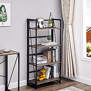 Coavas Folding Bookshelf Home Office Industrial Bookcase No Assembly Storage Shelves Vintage 4 Tiers Flower Stand Rustic Metal Book Rack Organizer, 23.6 X 11.8 X 49.4 Inches