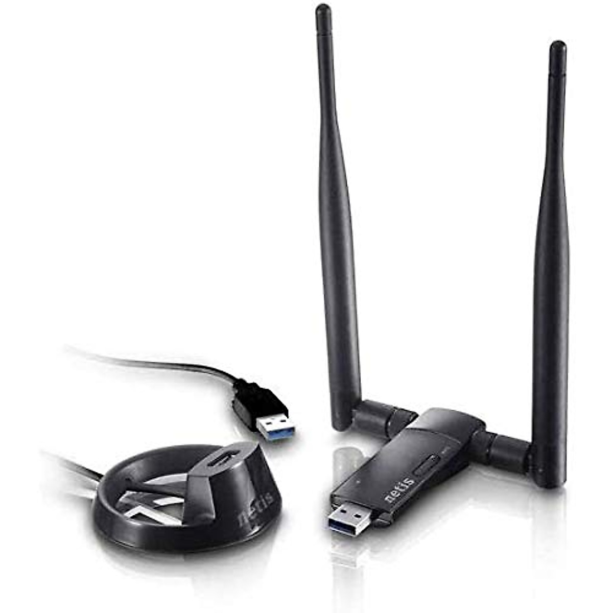 Netis WF2190 Wireless AC1200 Long-Range USB Adapter, Supports Windows, Mac, Linux, Two 5dBi High Gain Antennas, Free USB Cradle