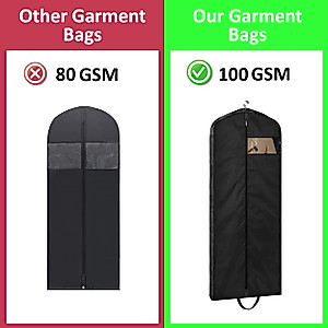 iHyperMart Long Garment Bags 65" Closet Storage Garment Bags for Travel Clothes Wardrobe Closet Bags Clothing Storage Bags Wedding Dress Cover 100GSM Waterproof Black Pack of 2 for Gowns Tuxedos Coats