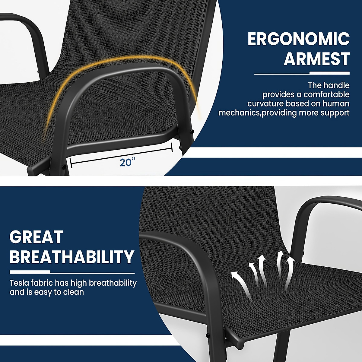 UDPATIO Outdoor Bar Stools of 2, All Weather Patio Bar Height Set, High Back Patio Stools & Bar Chairs for Backyard, Balcony and Pool, Black