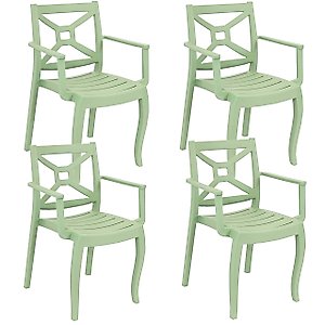 Sunnydaze Tristana Plastic Outdoor Patio Arm Chair - Set of 4 - Stackable Seating - Green