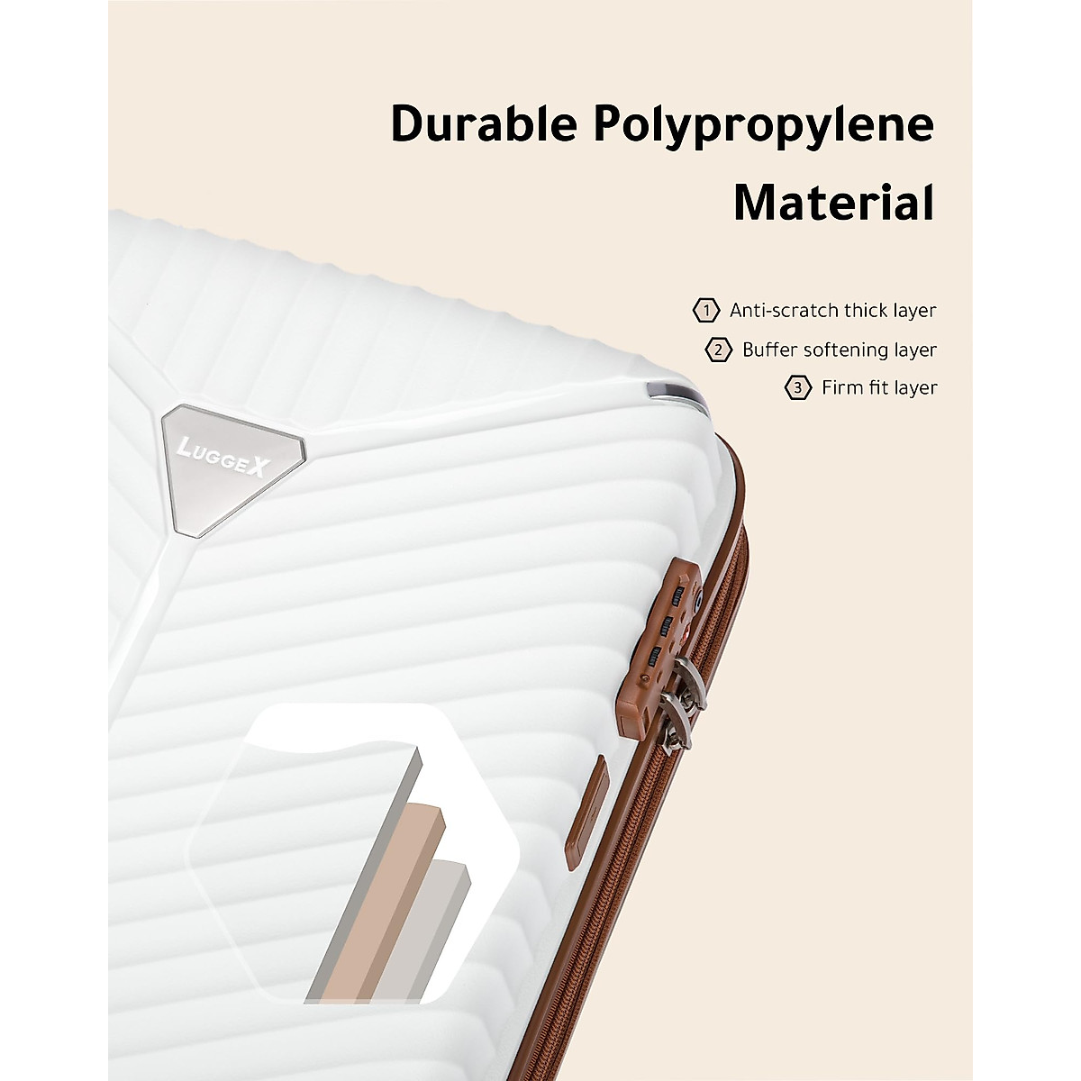 LUGGEX Carry On Luggage with Spinner Wheels, PP Lightweight Suitcase with TSA Lock, Expandable Luggage for Travel without USB (Rose Gold, 20 Inch, 42L)