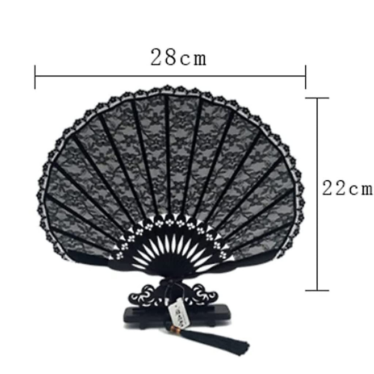 ZAEGO Chinese Fan Black Embroidery Shell-shaped Lace Cheongsam Folding Fan Dance Ancient Style Small Round Fan Japanese Fan