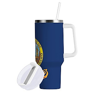 ODAWA 40oz Idaho State Flag Insulated Tumbler with Handle and Straw Lid, Steel Insulated Tumbler Insulated Travel Tumbler
