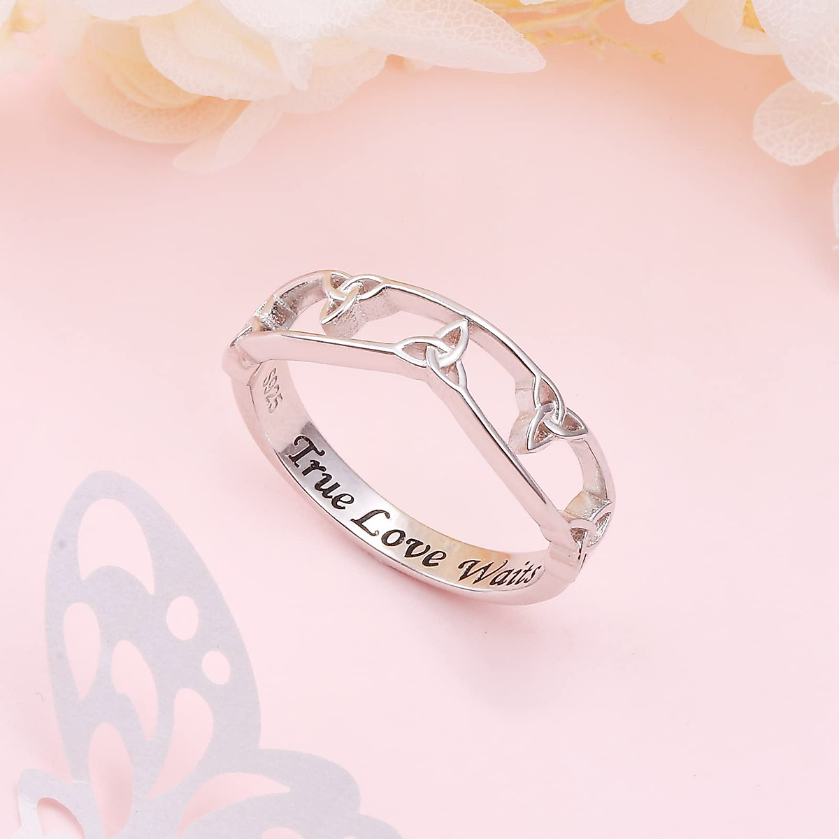 DAOCHONG Celtic Knot Ring Sterling Silver Purity Ring Celtic Love Knot Ring True Love Waits Rings for Women Girlfreind Valentine's Day Size 8