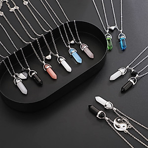 MJartoria BFF Necklace for 2 Crystal Charms Best Friend Necklace Matching Pendant Friendship Necklace for Couples Gifts (Blue+Pink, Matching Heart)