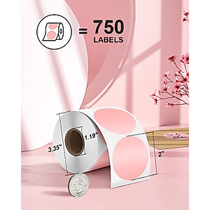 NELKO 2 Inch Pink Circle Thermal Stickers Labels, Self-Adhesive Round Thermal Stickers for Small Businesses, DIY Logo Design, Customized Thank You Stickers, QR Code 750 Labels/Roll
