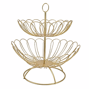 Atyhao Gold fruit basket, detachable 2-layer geometric large capacity anti-scratch gold fruit holder for home decoration