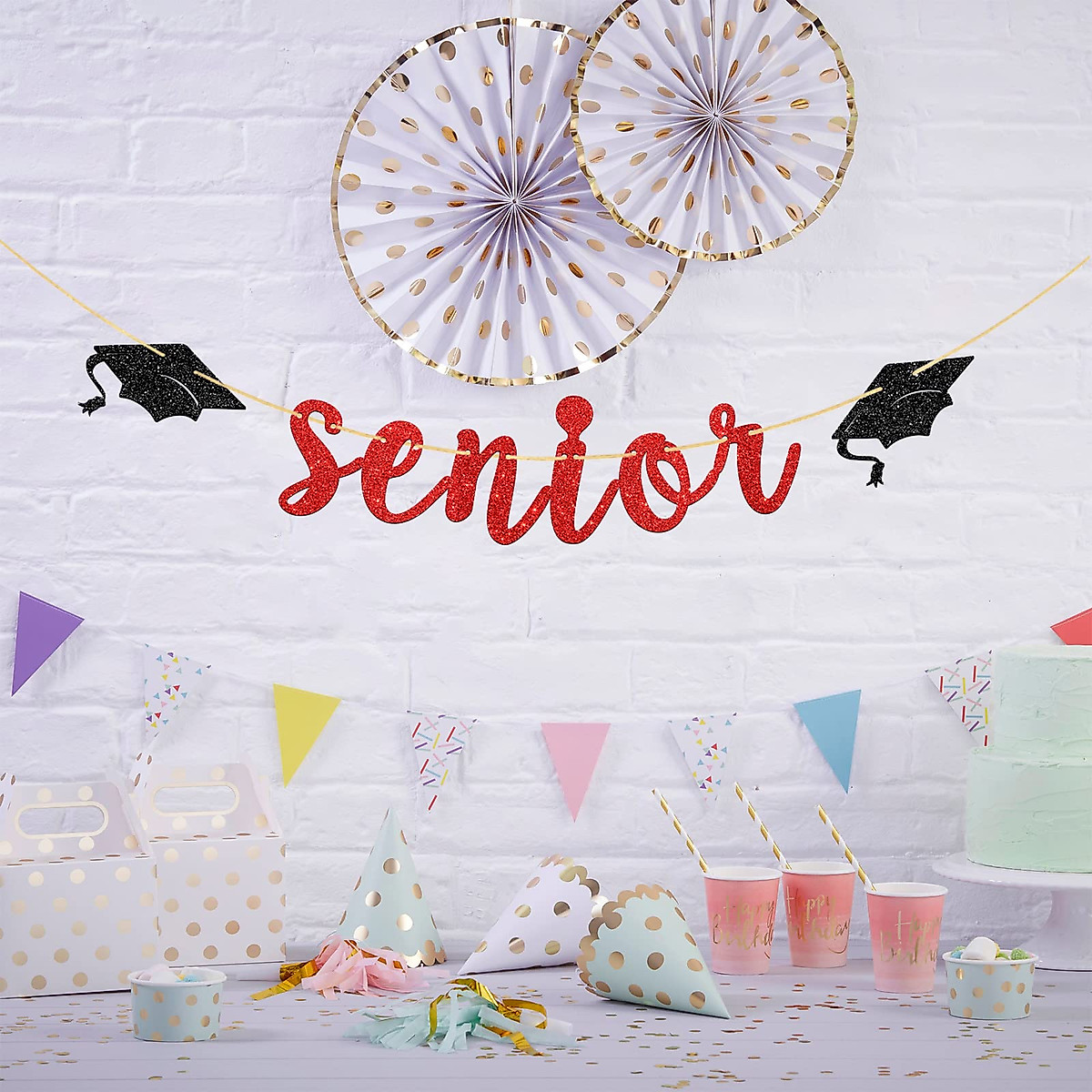 Halawawa Red Glitter Senior Banner, Senior School/High School Graduate Party Decorations, Congrats Grad Banner for Class of 2023 Graduation, Graduation Party Bunting Decorations