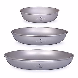 iBasingo 3 Pieces Titanium Plates Set Camping Metal Durable Cooking Pan Dishes Plates Saucer Ultra-light for Outdoor Camping Tableware Cookware Mess Kit with Carry Mesh Bag Ti1104T