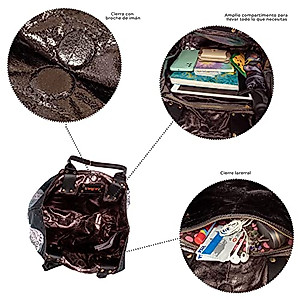 Nicole Lee Reversible 2-Sided Large Oversized Shopper Tote, Fashion Print, Metallic Travel Shoulder Bag (Sara is Soft but Strong)