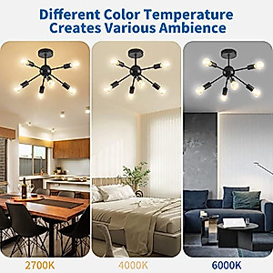 ANWIO Sputnik Chandeliers 6-Light, Semi Flush Mount Vintage Classic Industrial Ceiling Light, Modern Hanging Pendant Lighting for Kitchen Island Dining Room Hallway, Black