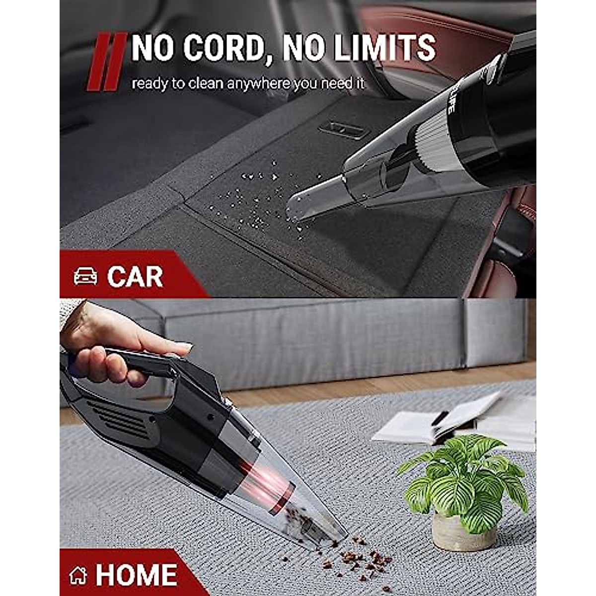 VacLife Handheld Vacuum - High Power Car Vacuum Cordless Rechargeable with Multipurpose Nozzles, Lightweight Mini Vacuum with LED Light, Portable Vacuum Cleaner for Home, Silver&Black (VL756)