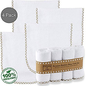 Channing & Yates Premium Hooded Baby Towel + (4 Piece) X-Large Washcloth Gift Bundle - Organic Bamboo Baby Towels and Washcloths- (Beige Gingham Bundle)…