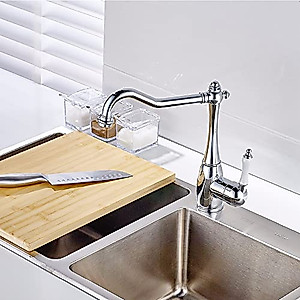 Kitchen Sink Faucet for Bar Farmhouse Commercial, Solid Brass Kitchen Faucet Mixer, Single Hole 360 Rotate Kitchen Tap, Silver Chrome Kitchen Sink Faucet
