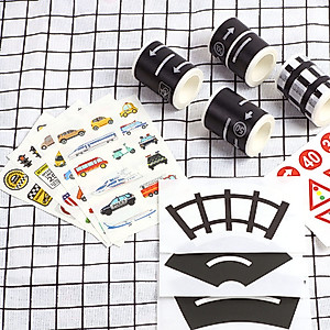 Cayway 10 Pieces Road Tape DIY Traffic Sign Set, Trains Railways Train Track Model Traffic Washi Tape Car Stickers Road Sticker Rolls for Toy Cars