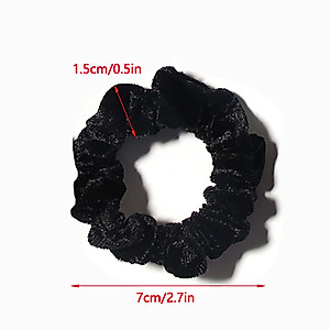 Pack of 10 Small Velvet Scrunchies for Women Hair Accessories, Mini Thin Elastic Hair Ties (Black)