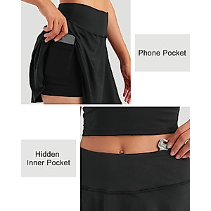 Stelle Women's High Waisted Pleated Tennis Skirts Golf Skorts with Inner Shorts for Athletic Running Workout Pickleball (Black, Medium)