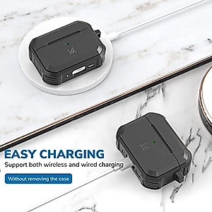 AirPods Pro 2nd/1st Generation Case, KMMIN Airpods Pro 2 Case Full Protective Hard Cover for Apple AirPods Pro 1st/2nd Gen Charging Case 2019/2022 with Keychain for Men Women [Front LED Visible]-Black