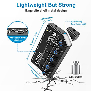 LZSIG Mini Audio Mixer,Stereo Line Mixer for Sub-Mixing,Ultra Low-Noise,4-Channel,Dynamic Microphone Independent Control, 1/4" & 1/8" TRS Output and Input,for Guitars,Bass,Keyboards (Small(4-Channel))