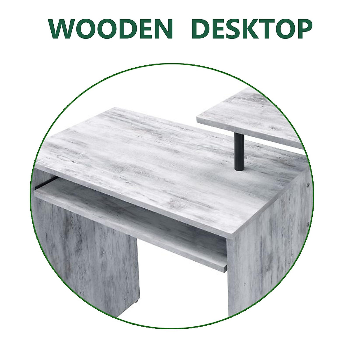 Rectangular Computer Desk, Modern Office Desk with Keyboard Tray, Shelf and Storage Compartment for Home Office, Shelf Dimension 9" L X 16" D X 20" H, Leg Space Dimension 24" L X 16" D X 24" H