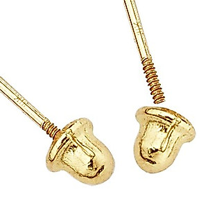 14k REAL Yellow Gold Floating Heart Stud Earrings with Screw Back