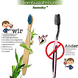 Sumshy 10 Color Soft Bristles Natural Bamboo Toothbrushes Set, Premium BPA Free for Best Clean, Eco-Friendly, Plastic-Free, Vegan, Biodegradable & Compostable Charcoal Wooden Toothbrush