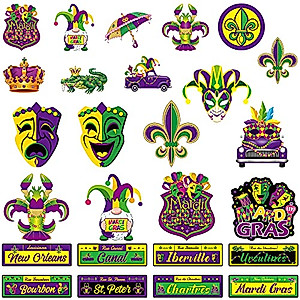 44 Pcs Mardi Gras Party Decorations Masquerade Mask Cutouts Mardi Gras Mask Sign Directional Door Signs New Orleans Street Signs for Prom Carnival Masks Celebration Parade Costume Party Favor