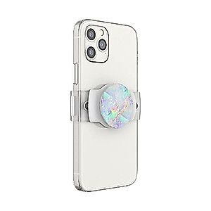 PopSockets: Phone Grip Slide for Phones and Cases, Sliding Phone Grip with Expanding Kickstand, Square Edges - White Opalescent