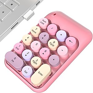 MOWUX Wireless Number Pads, Cute Colorful Numeric Keypad Numpad Portable 2.4 GHz Financial Accounting Number Keyboard Extensions, 18 Key Number Numpad for Laptop Desktop, PC (Pink)