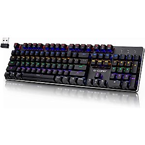 G-Cord Wireless Gaming Keyboard Mechanical, Wired Keyboard LED Backlit, 104 Keys Full Size, Aluminum Top Frame