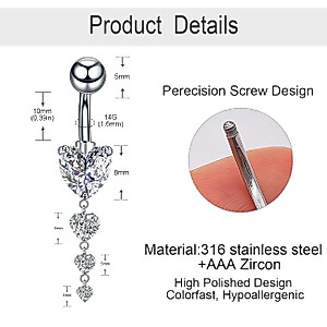 14G Surgical Steel Belly Button Ring Butterfly Dangle Belly Button Rings for Women CZ belly rings belly piercing jewelry 7PCS