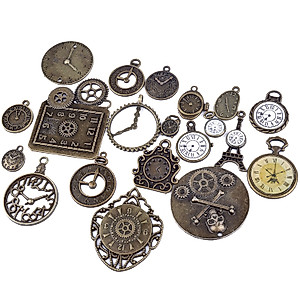 BronaGrand 20pcs Mixed Antiqued Bronze Charms Clock Face Charm Pendant, DIY Crafts, Gears, Jewelry Making, Steampunk Pendants