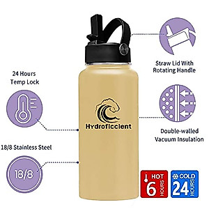 Hydroficcient Double-Walled Vacuum Insulated Stainless Steel Sports Water Bottle With Straw Lid, 32 Ounce, Autumnal Yellow