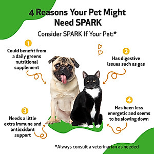 Pet Wellbeing Spark Daily Nutritional Greens Superfood for Dogs & Cats - Probiotics, Digestive Enzymes, Amino Acids, Antioxidants, Vitamin D, Spirulina & More - Vet-Formulated - 3.53 oz (100 g) Powder