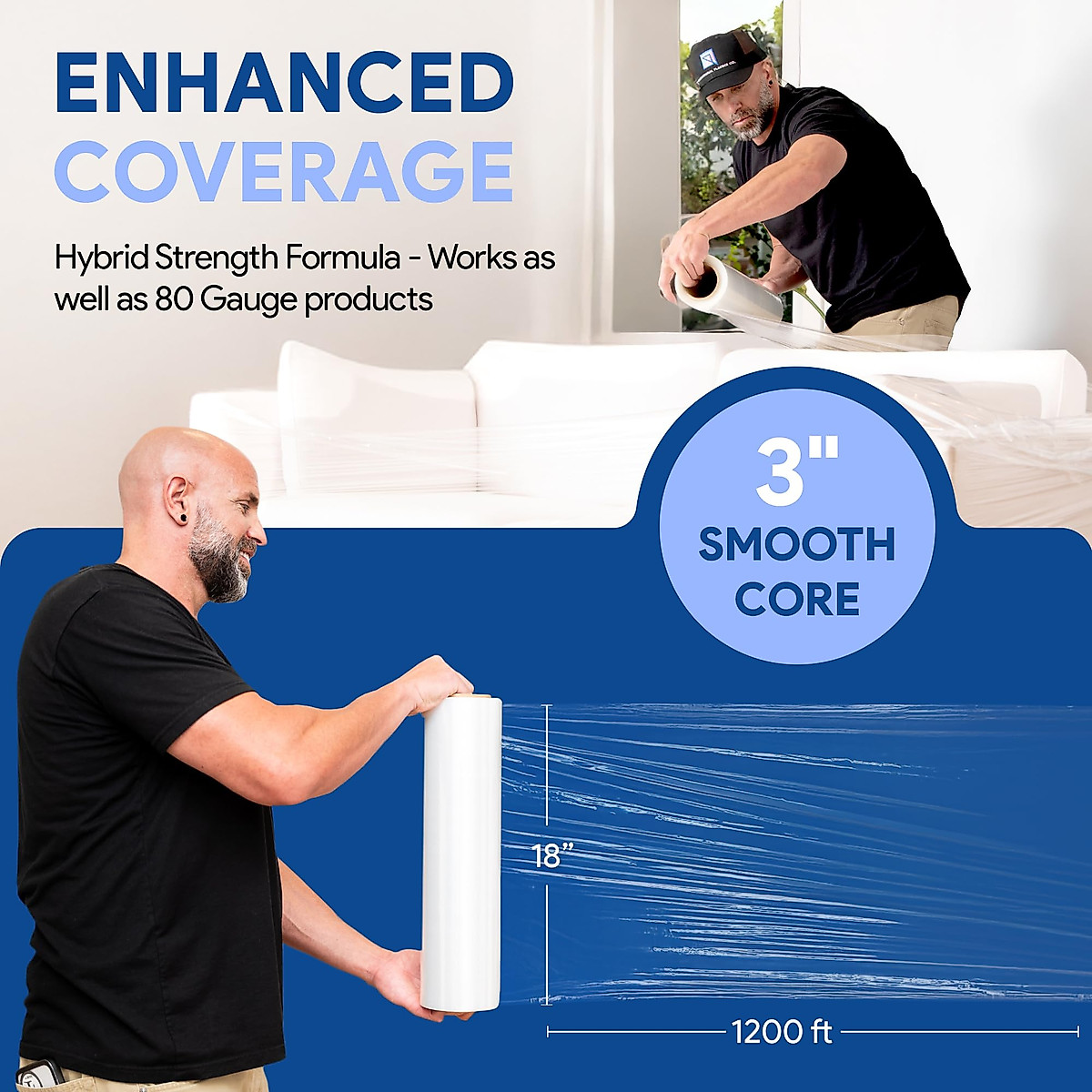 18" Stretch Film/Wrap 1200ft 500% Stretch Clear Cling Durable Adhering Packing Moving Packaging Heavy Duty Shrink Film Stretch Wrap(1 Pack, Clear)