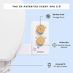 Tushy 3.0 Spa Bidet Attachment. Cool to Warm Water Temperature Control, Self Cleaning Fresh Water Sprayer, Adjustable Pressure Nozzle & Angle Control (Requires Sink Access for Warm Water), Bamboo